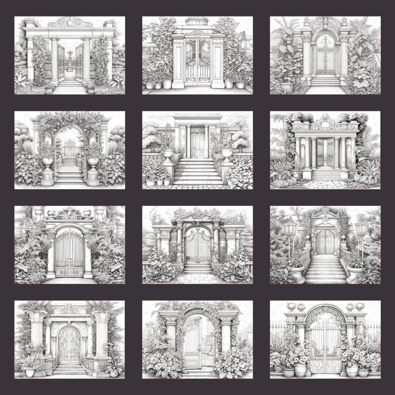 66 Gates of Heaven Adult Coloring Pages Printable, Grayscale Coloring ...