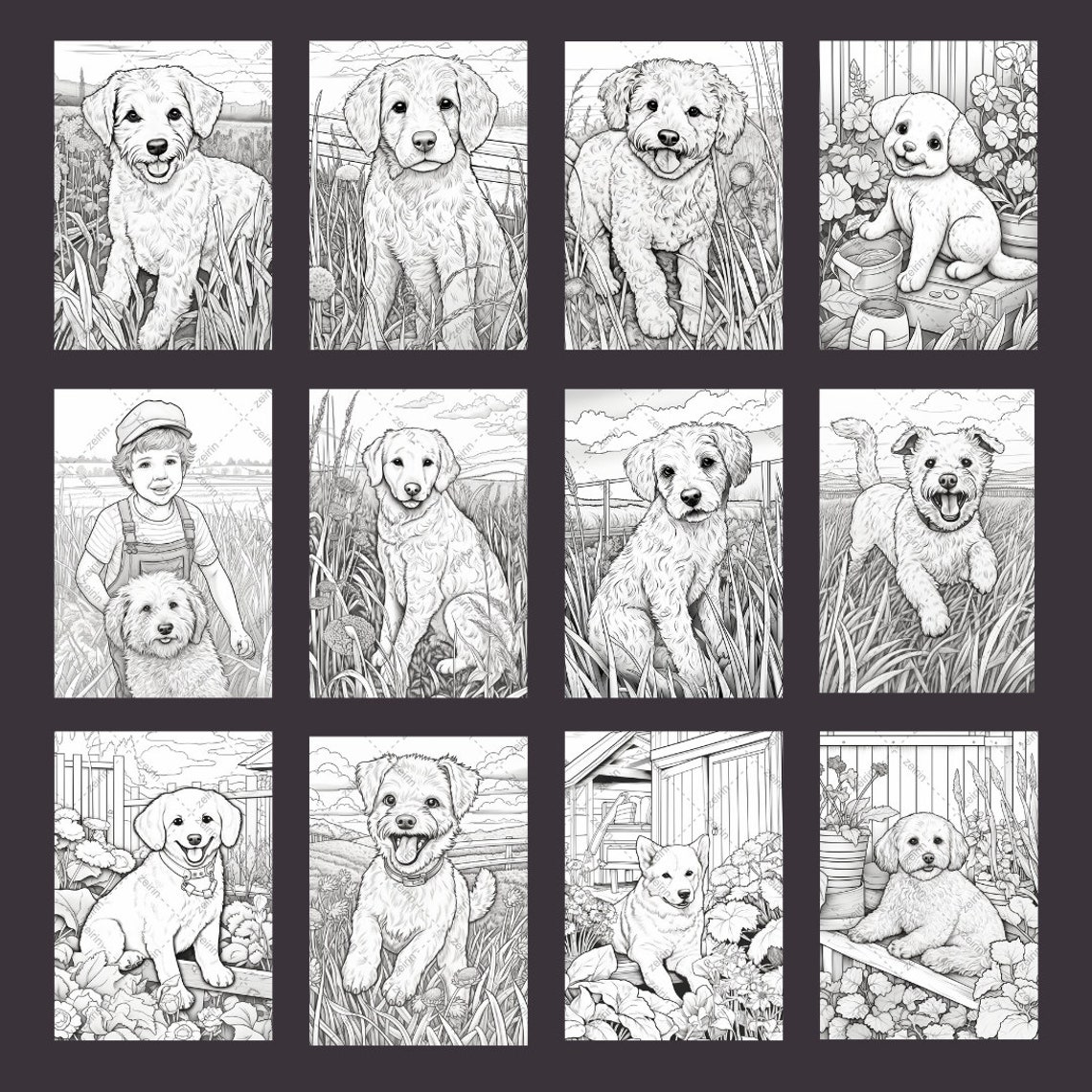 20 Dogs Adult Coloring Pages Printable, Grayscale Coloring Books ...