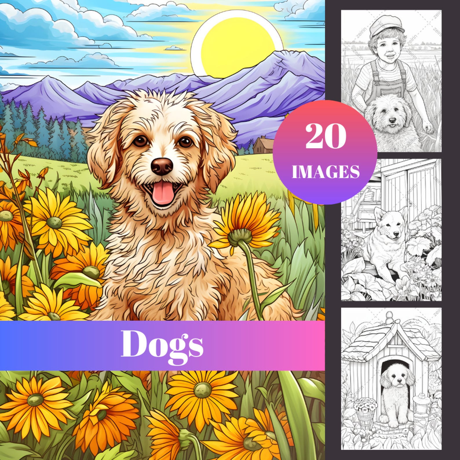20 Dogs Adult Coloring Pages Printable, Grayscale Coloring Books ...