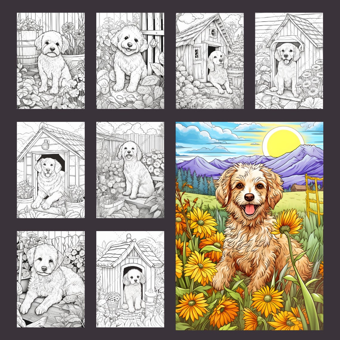 20 Dogs Adult Coloring Pages Printable, Grayscale Coloring Books ...