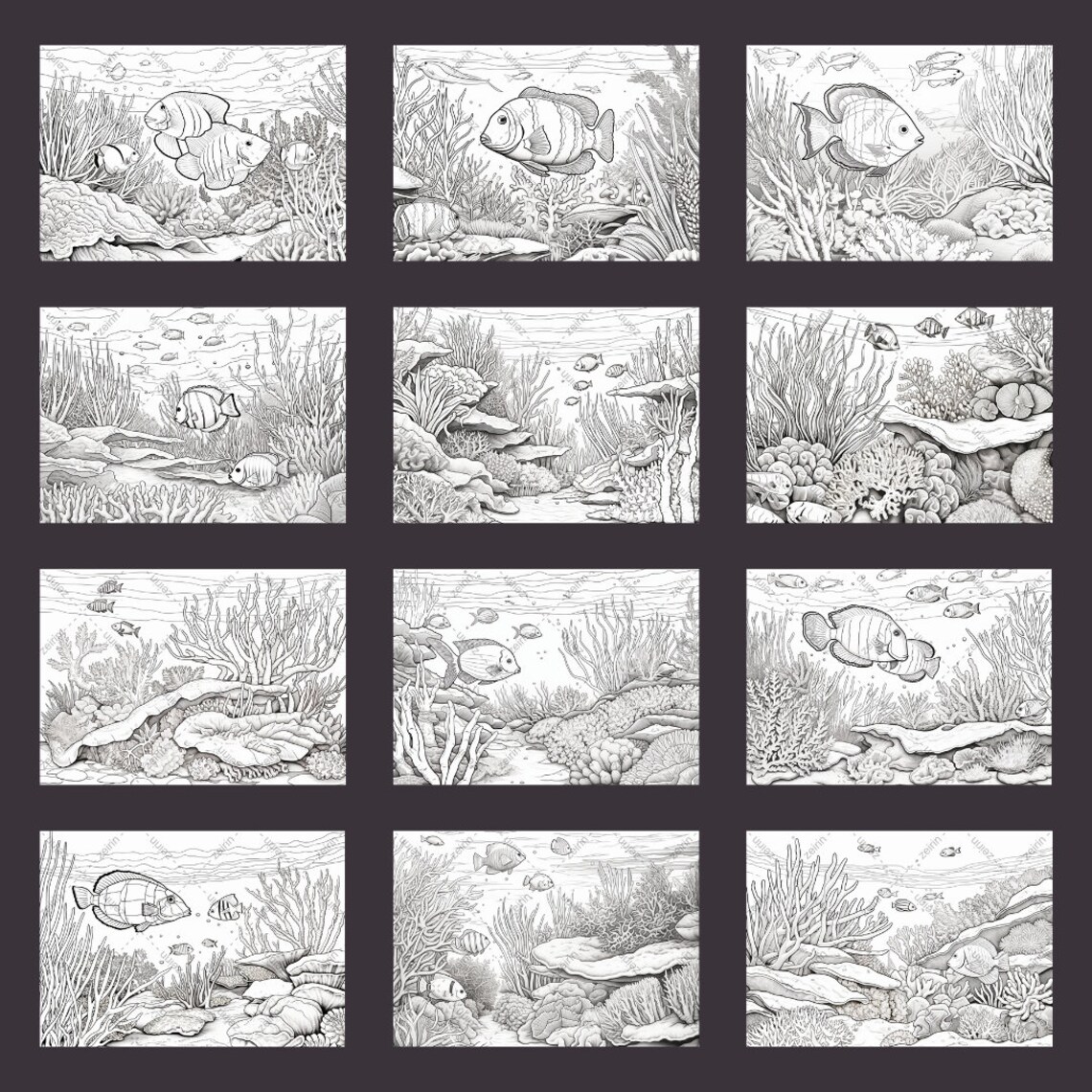 28 Coral Reef Adult Coloring Pages Printable, Grayscale Coloring Books ...