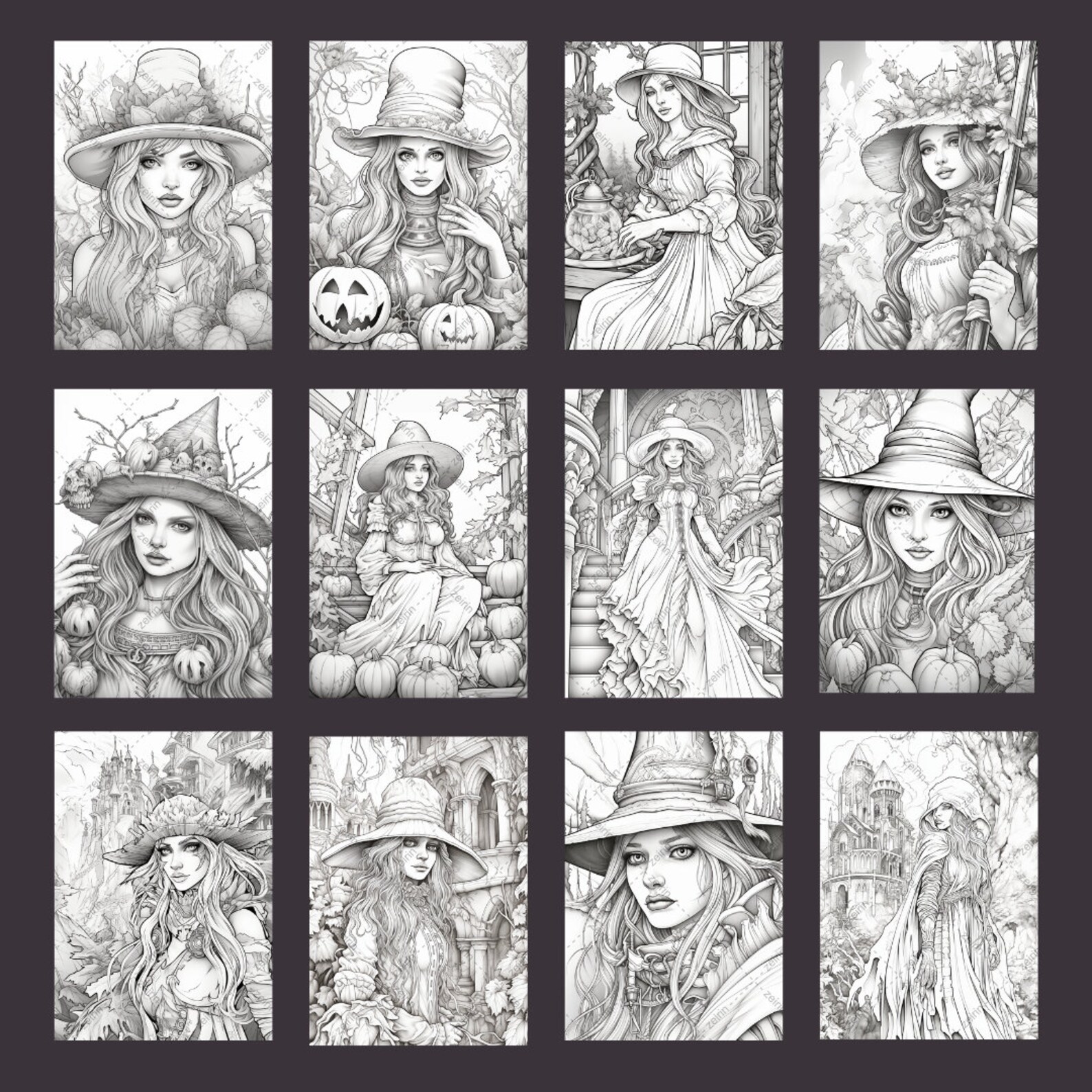 21 Beautiful Witch Adult Coloring Pages Printable, Grayscale Coloring ...