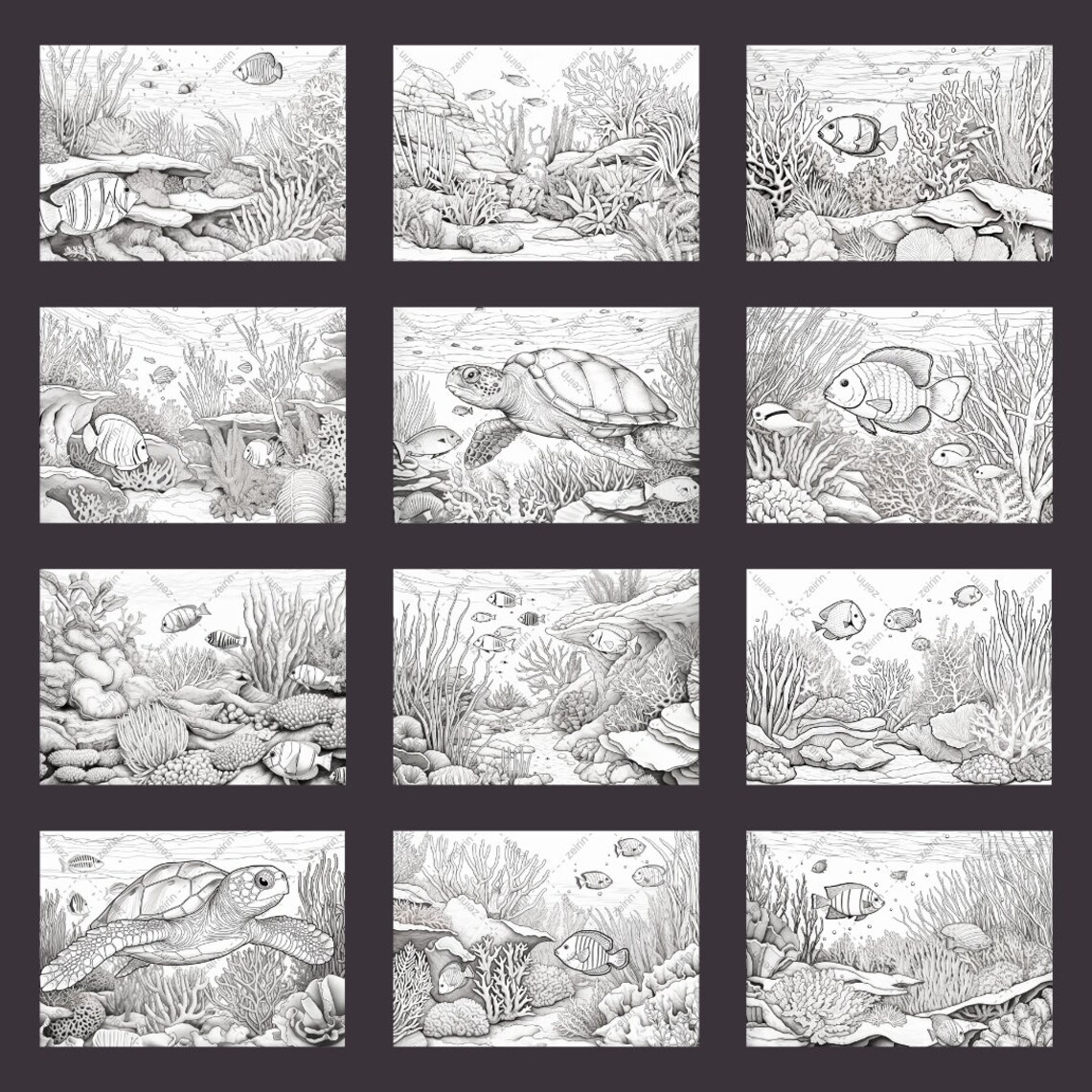 28 Coral Reef Adult Coloring Pages Printable, Grayscale Coloring Books ...