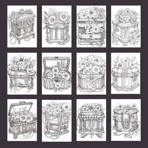 34 Jewelry Box Adult Coloring Pages Printable, Grayscale Coloring Books ...