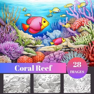 28 Coral Reef Adult Coloring Pages Printable, Grayscale Coloring Books ...