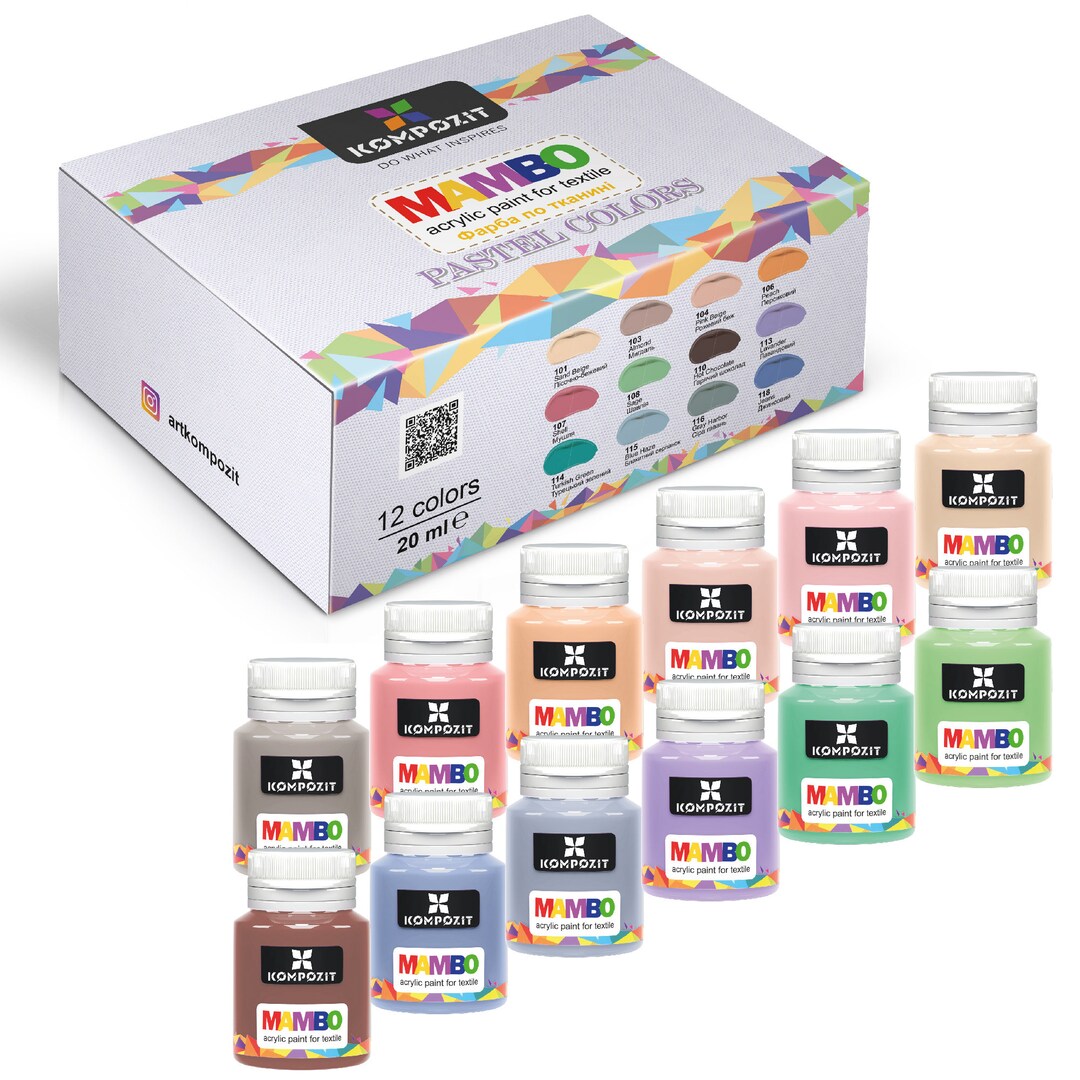 Acrylic Fabric Paint Set - 12 Pastel Colors 20 Ml 0.67 Fl Oz - for ...