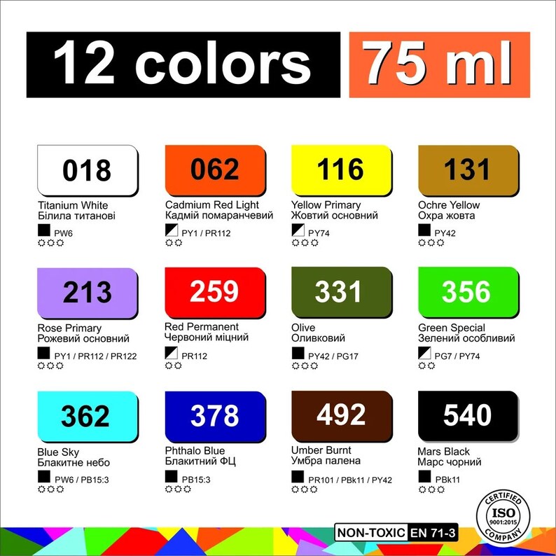 Artkompozit Acrylic Paint Set of 12x2.6 Fl Oz/75 Ml Acrylic Paints for ...