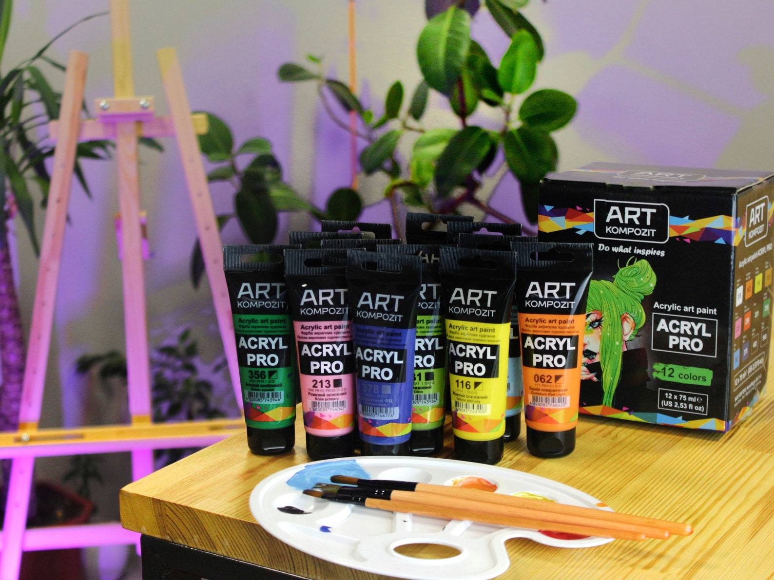 Artkompozit Acrylic Paint Set of 12x2.6 Fl Oz/75 Ml Acrylic Paints for ...