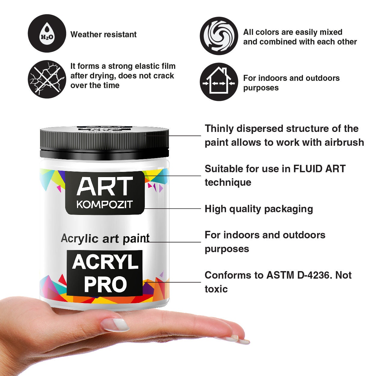 ACRYL PRO , Acrylic Paint - 430 Ml for Canvas, Wood and Cardboard ...