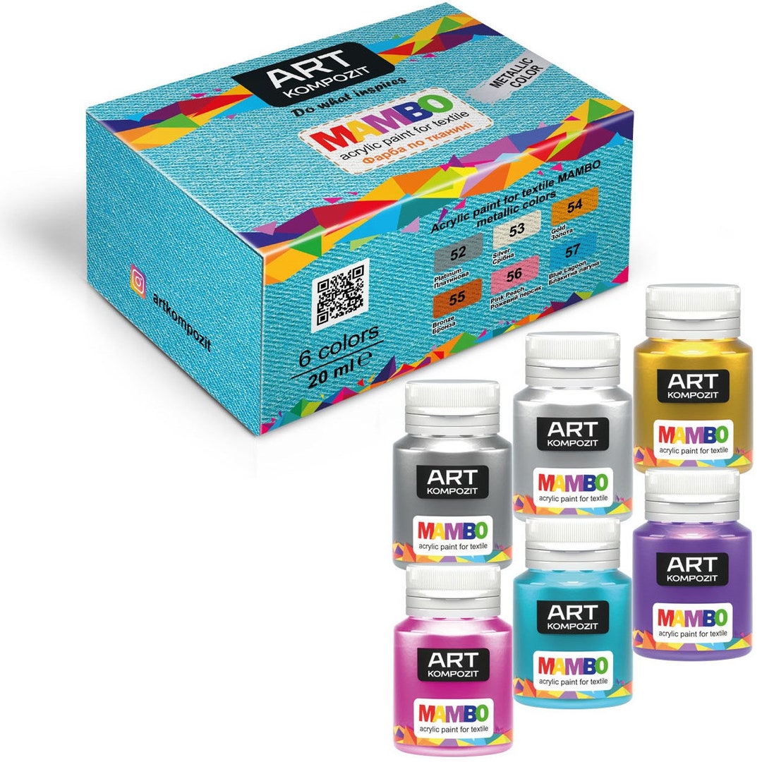 Metallic Acrylic Paint Set - 6 Colors X 20ml 0.67 Fl Oz for Clothes ...