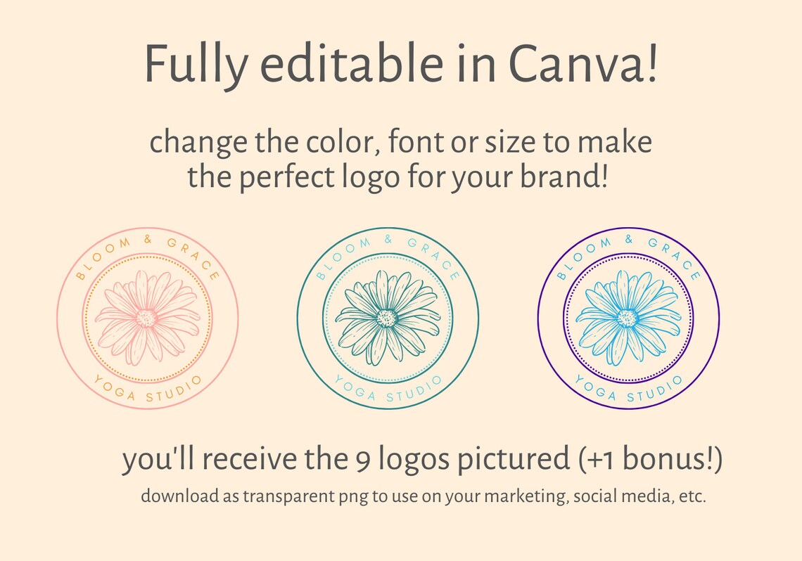 9 FLORAL INSPIRED LOGOS - Editable on Canva - Flower Designed - Etsy