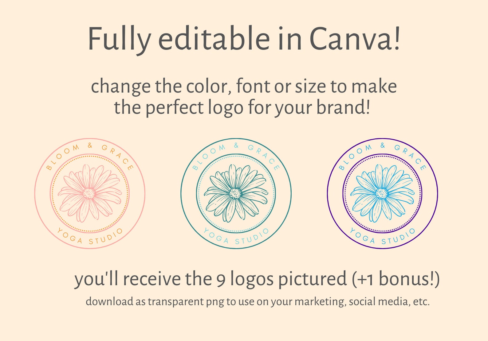 9 FLORAL INSPIRED LOGOS - Editable on Canva - Flower Designed - Etsy