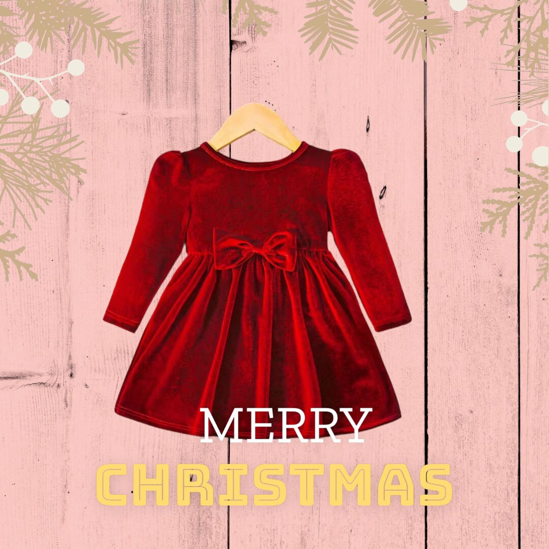 Red Velvet Bow Dress Long Sleeve, Baby Christmas Party Dress, Girl ...