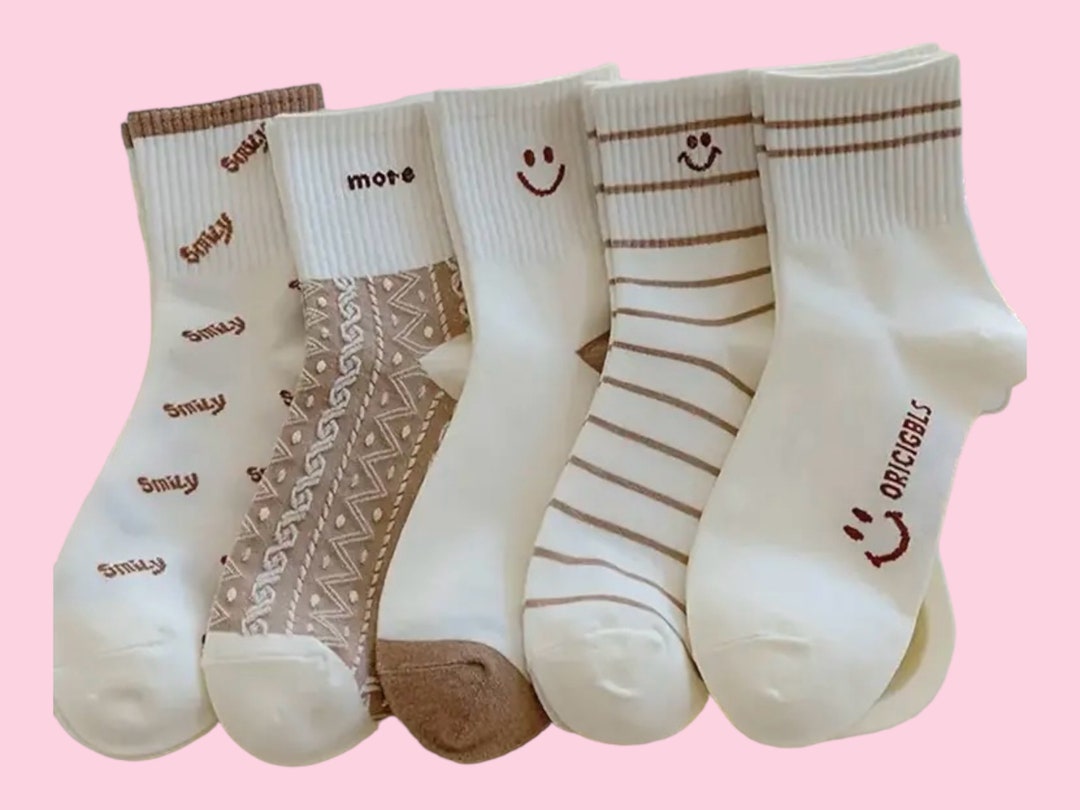 5 Pairs Smiling Face Socks, Sports Socks for Women, Smile Socks ...