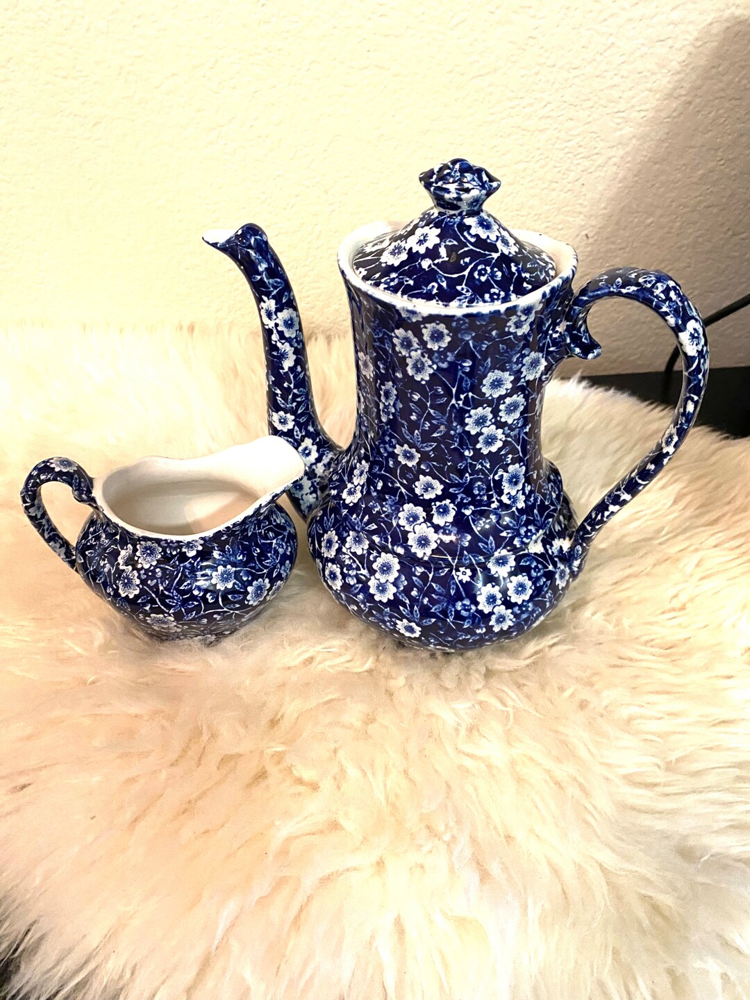 Vintage Royal Crownford Calico Teapot 9.5 Staffordshire Royal Blue ...