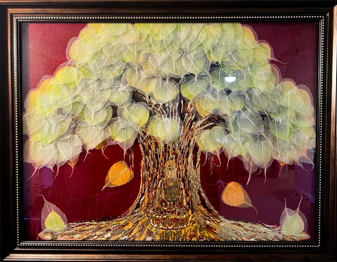 Buddha Meditating Under the Bodhi Tree - Handmade With Real Bodhi Leaf ...