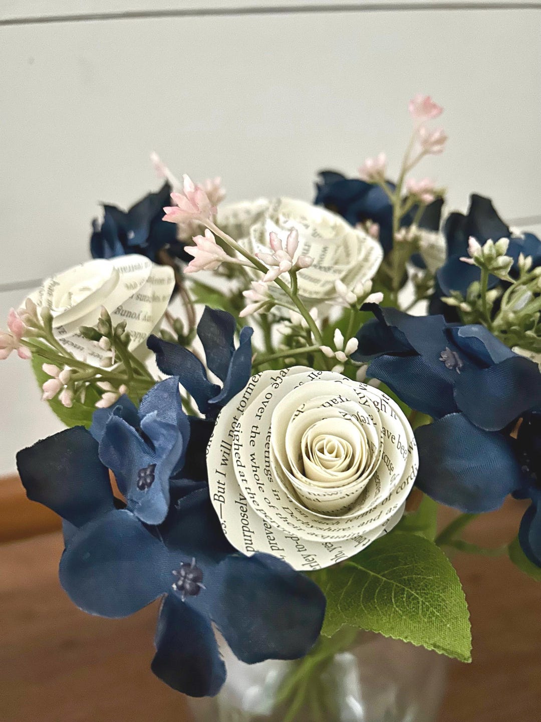 Custom Long Stem Book Page Roses Paper Flower Bouquets - Add on Acrylic ...