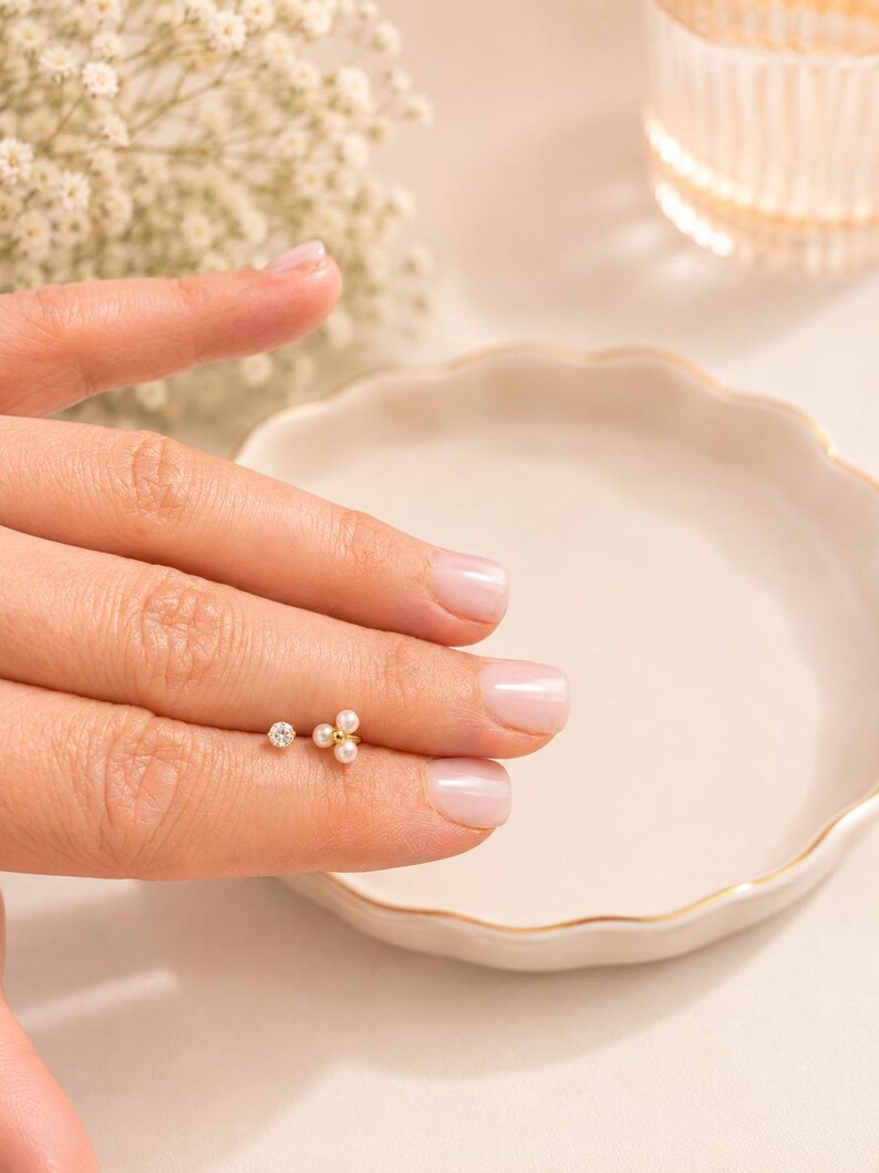 Pearl Cluster & Gold Ball Stud Earrings | Minimalist Everyday Ear Stack ...