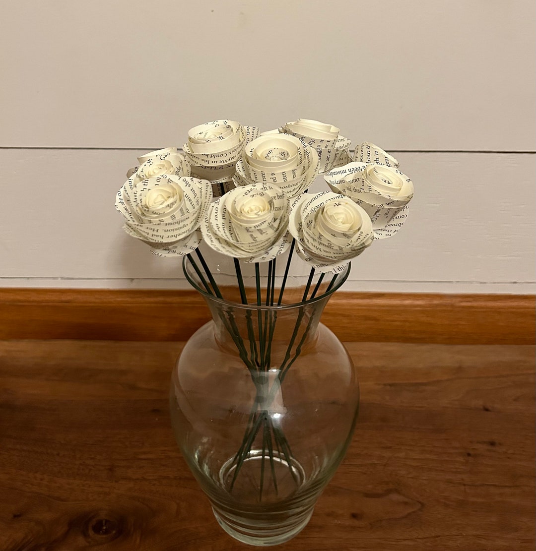 Custom Long Stem Book Page Roses, Paper Roses, Paper Flowers, Wire ...