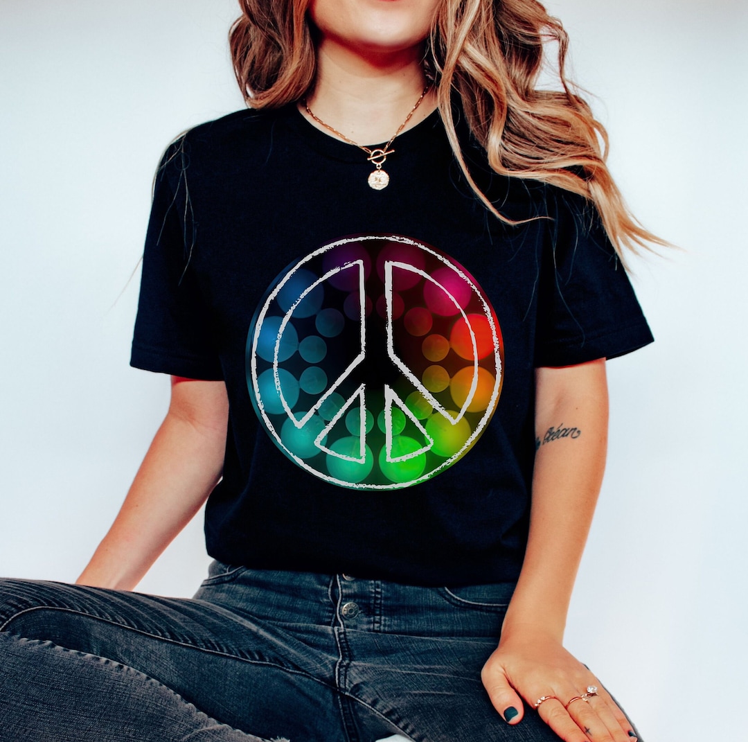 Radiant Peace Sign Shirt, Psychedelic Design, Unique Festival Wear ...