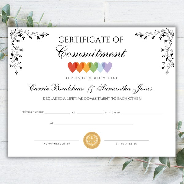 Lesbian Marriage Certificate Template - Etsy
