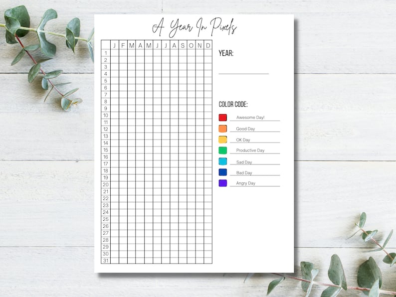 A Year in Pixels Printable Pixel Journal Year at a Glance - Etsy