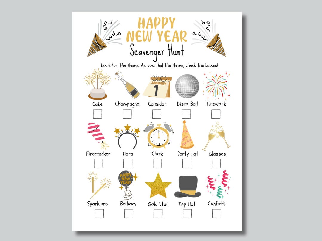 New Year's Eve Scavenger Hunt Game: Kids Activity (PDF Digital Download ...