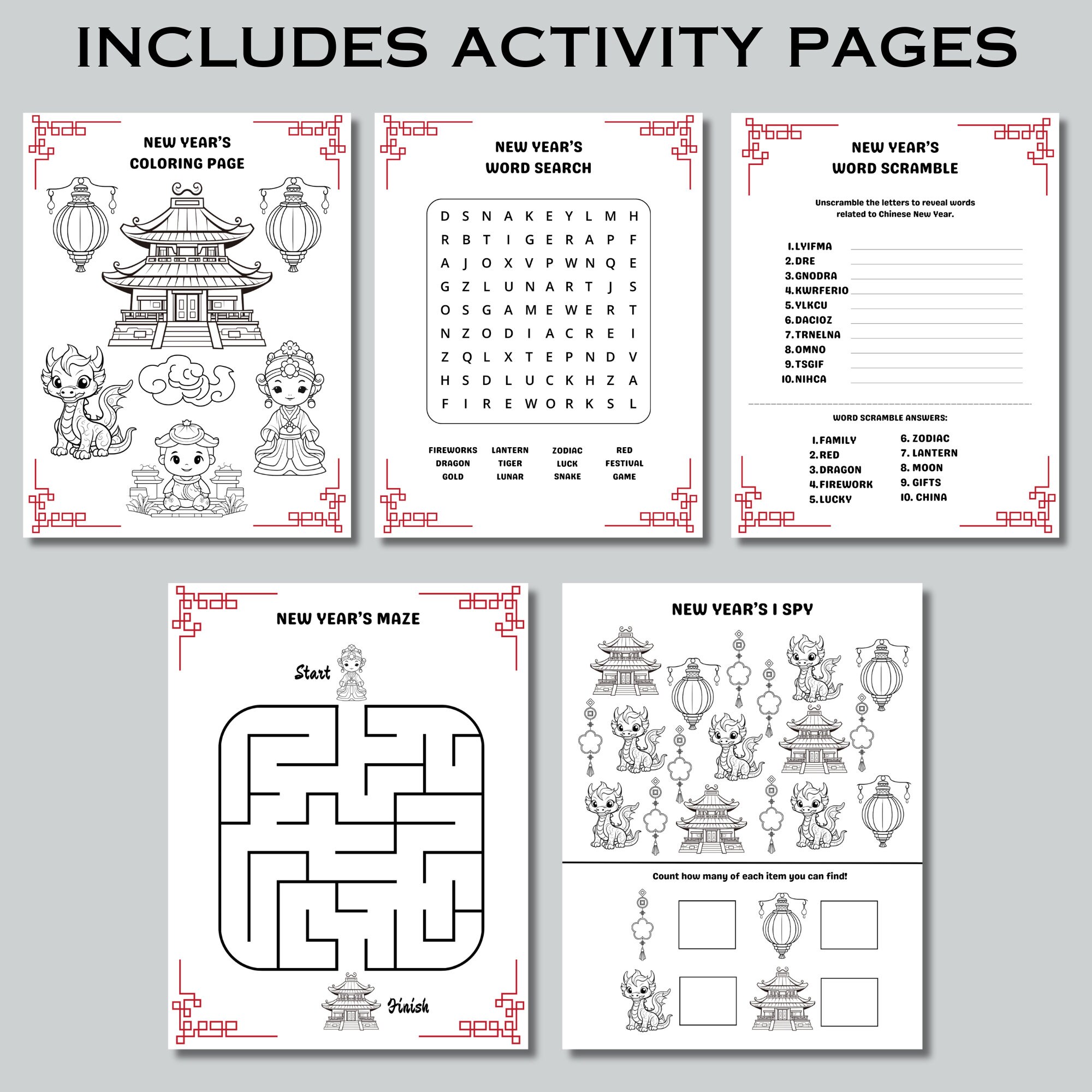 Chinese New Year Activity Bundle, Lunar New Year Printable Pages, Year ...