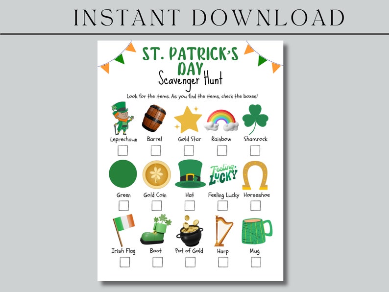 St Patrick's Day Scavenger Hunt, St. Patrick's Day Game, Printable ...