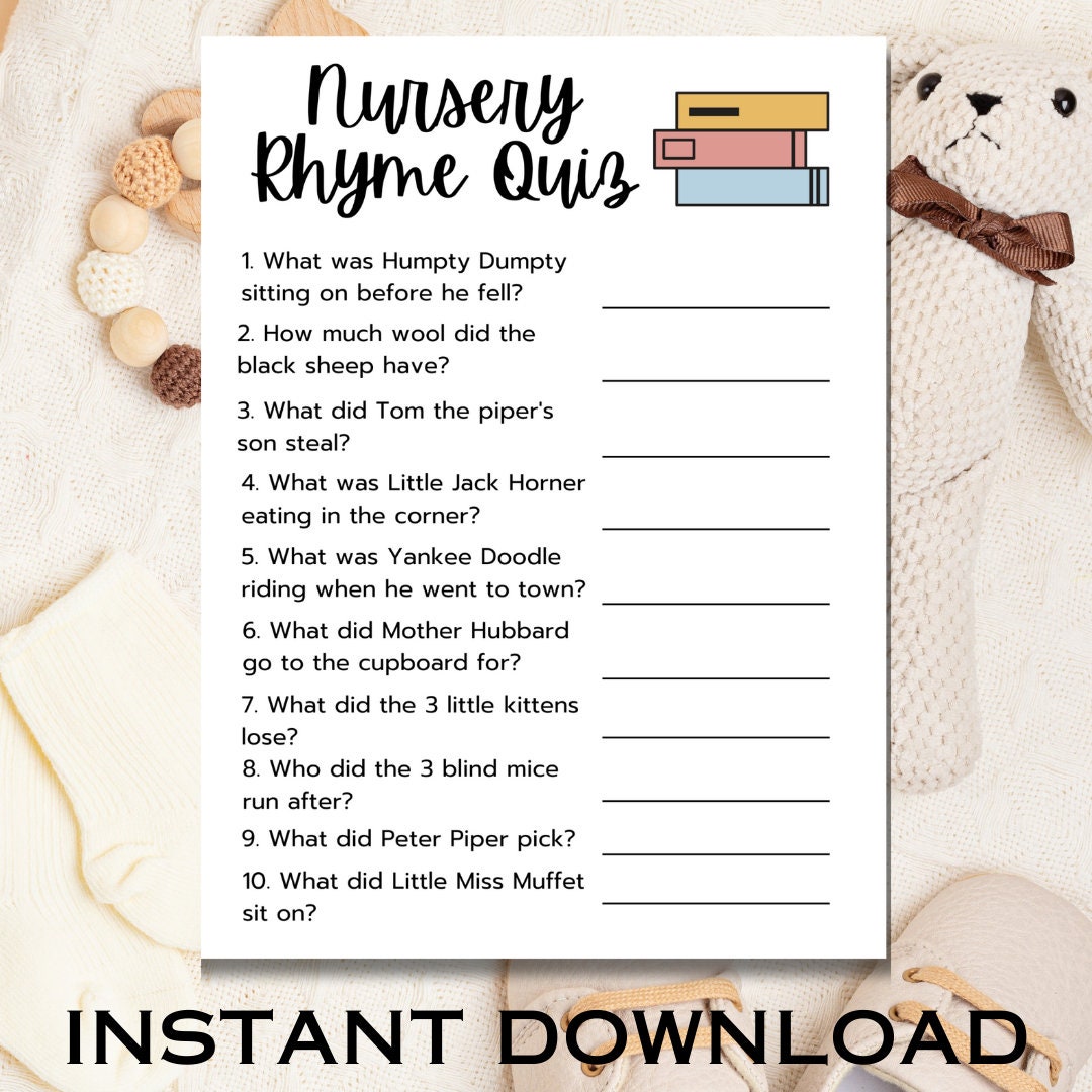 Baby Shower Nursery Rhyme Quiz Game (digital Download) - Etsy