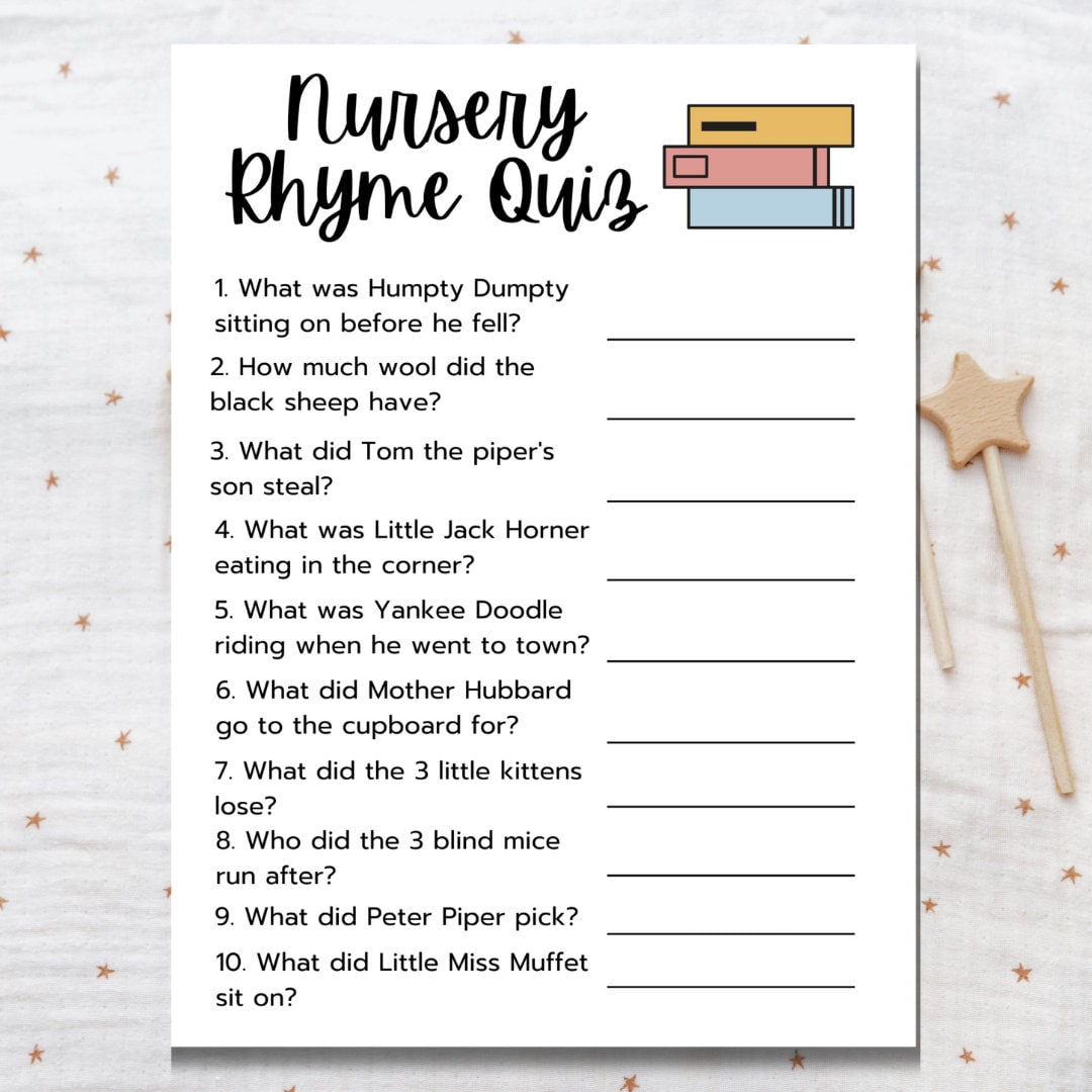 Baby Shower Nursery Rhyme Quiz Game, Baby Shower Game, Baby Shower ...