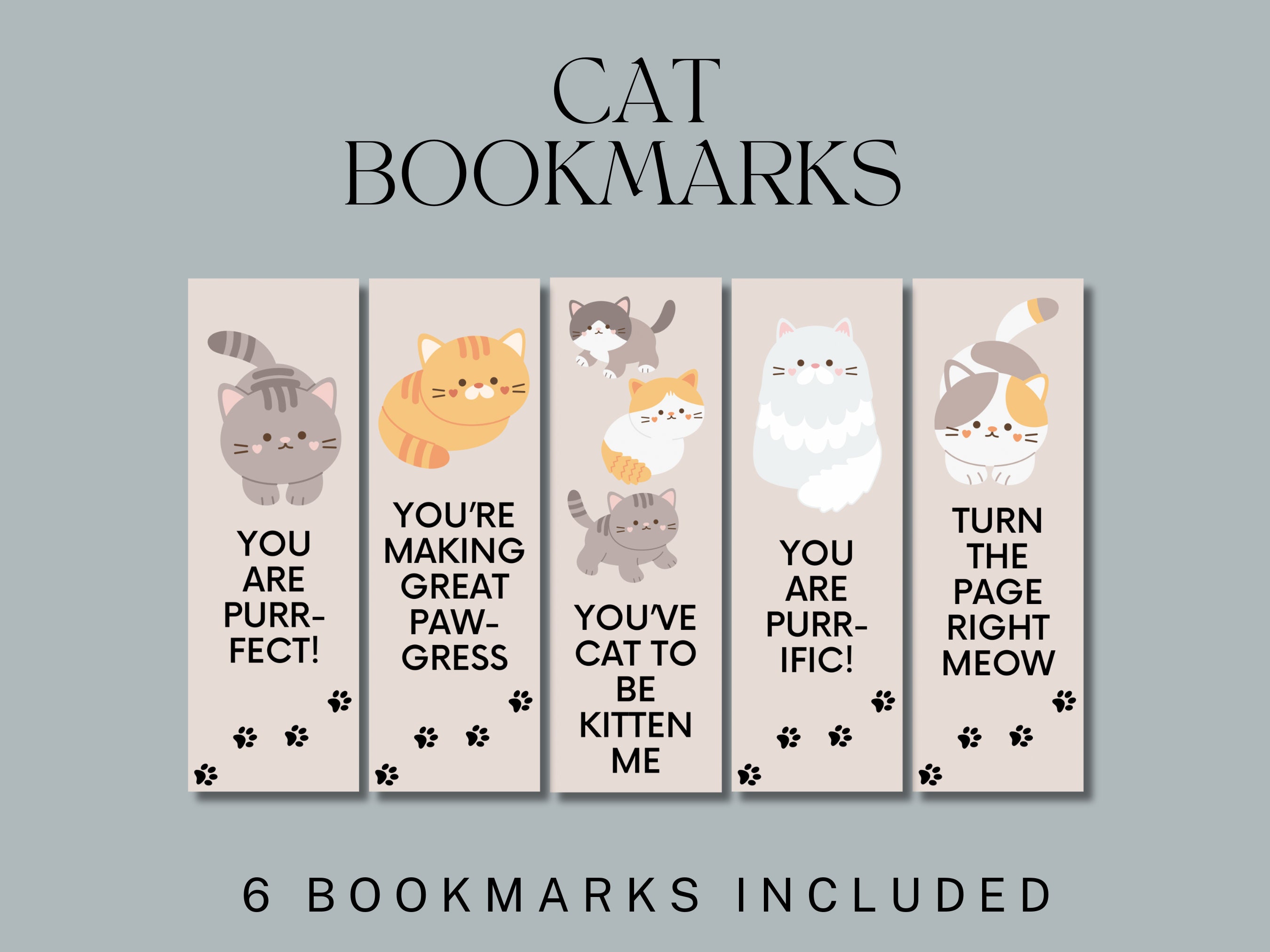 Cat Bookmarks, Cat Themed Bookmarks, Cat Printable Bookmark Set ...