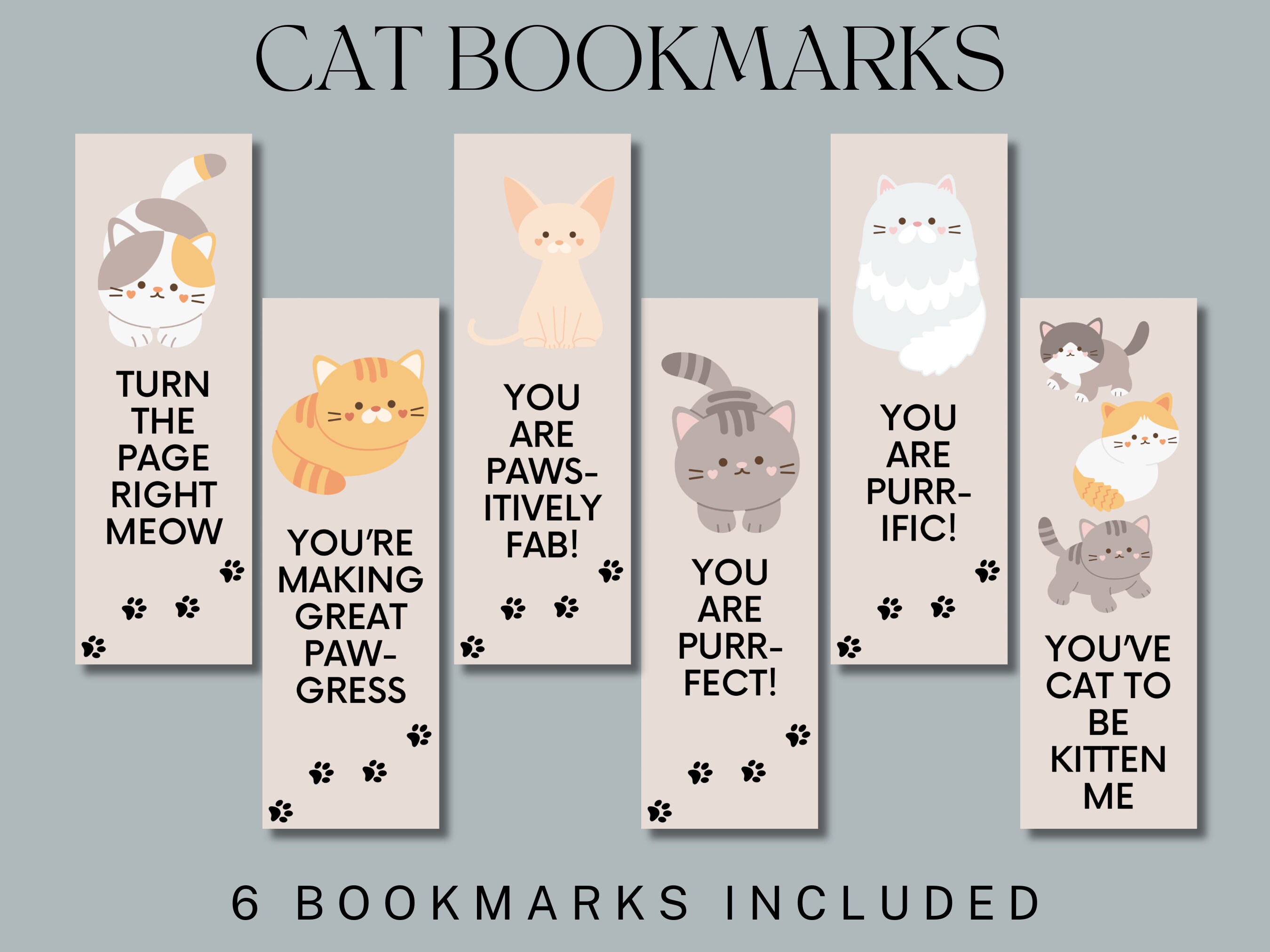 Cat Bookmarks, Cat Themed Bookmarks, Cat Printable Bookmark Set ...