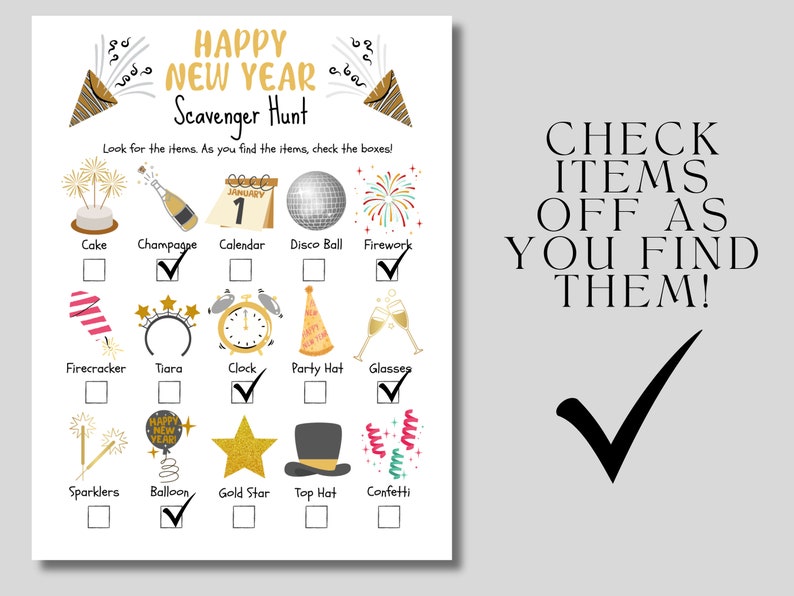 Happy New Year Scavenger Hunt, New Year's Eve Game, Kids New Year ...