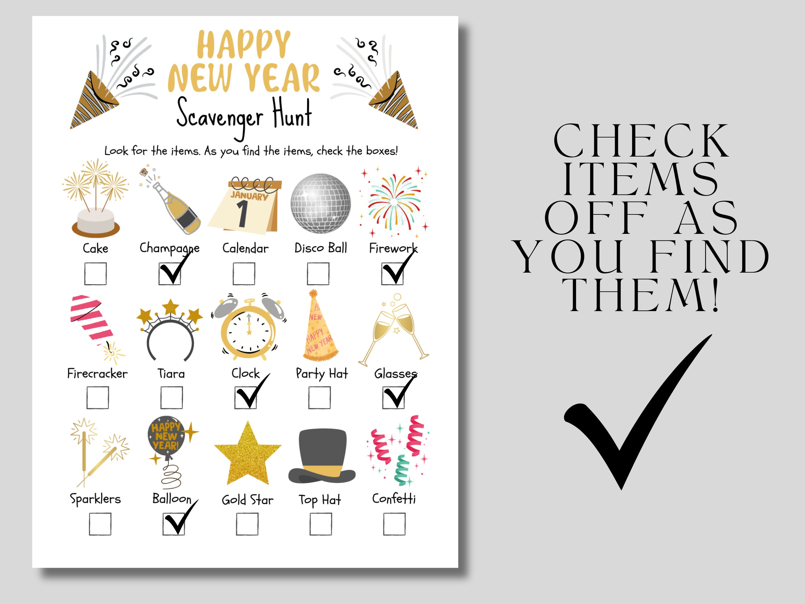 New Year's Eve Scavenger Hunt Game: Kids Activity (PDF Digital Download ...