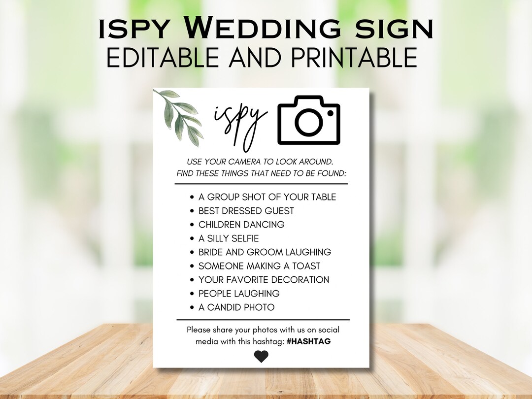 Ispy Wedding Game Sign Printable Modern Wedding Sign - Etsy