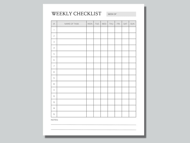 Weekly Checklist Printable: to Do List Template (digital PDF) - Etsy