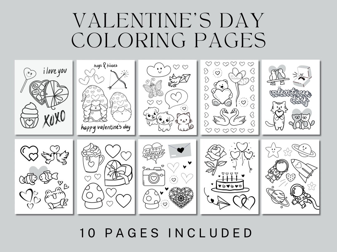Valentine's Day Coloring Pages for Kids: 10-page Activity (PDF) - Etsy