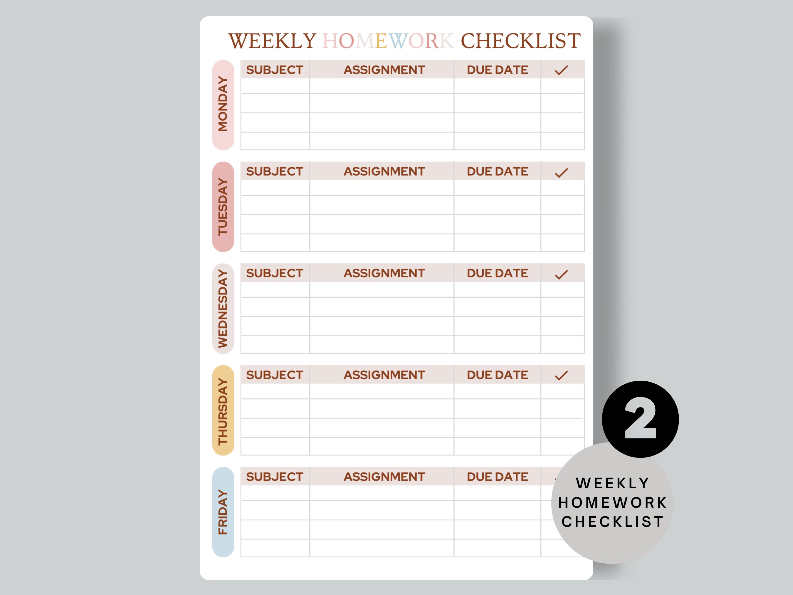 Boho Homework Checklists, Daily Homework Planner, Weekly Homework ...