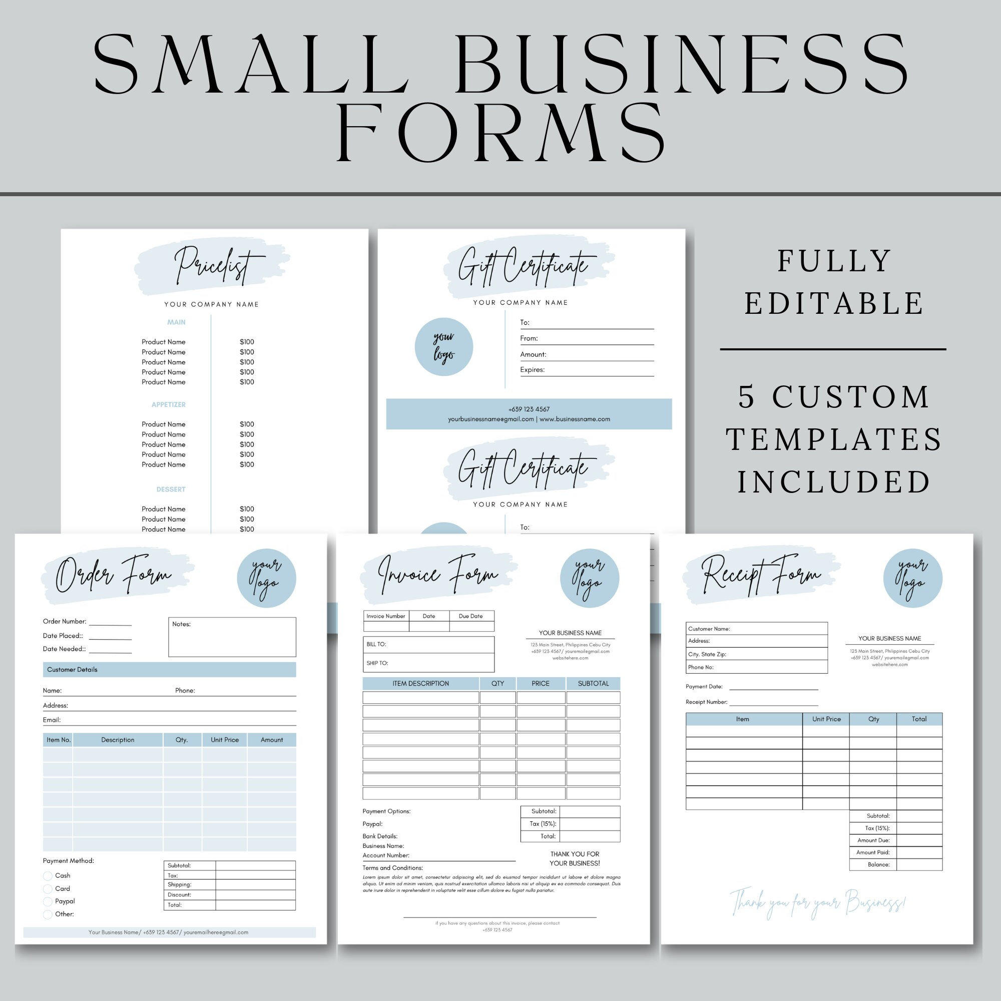 Custom Business Form Templates: Order, Invoice, Receipt (editable Canva ...