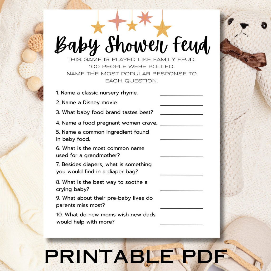 Baby Shower Feud, Baby Shower Game, Answer Key Included, Baby Shower ...
