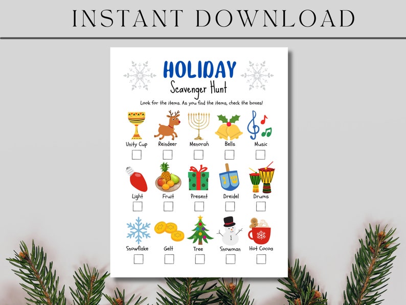 Holiday Scavenger Hunt Game: Christmas, Hanukkah, Kwanzaa (PDF Digital ...