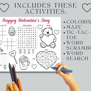 Valentine's Day Activity Mat, Valentine's Day Printable Activity Pages ...