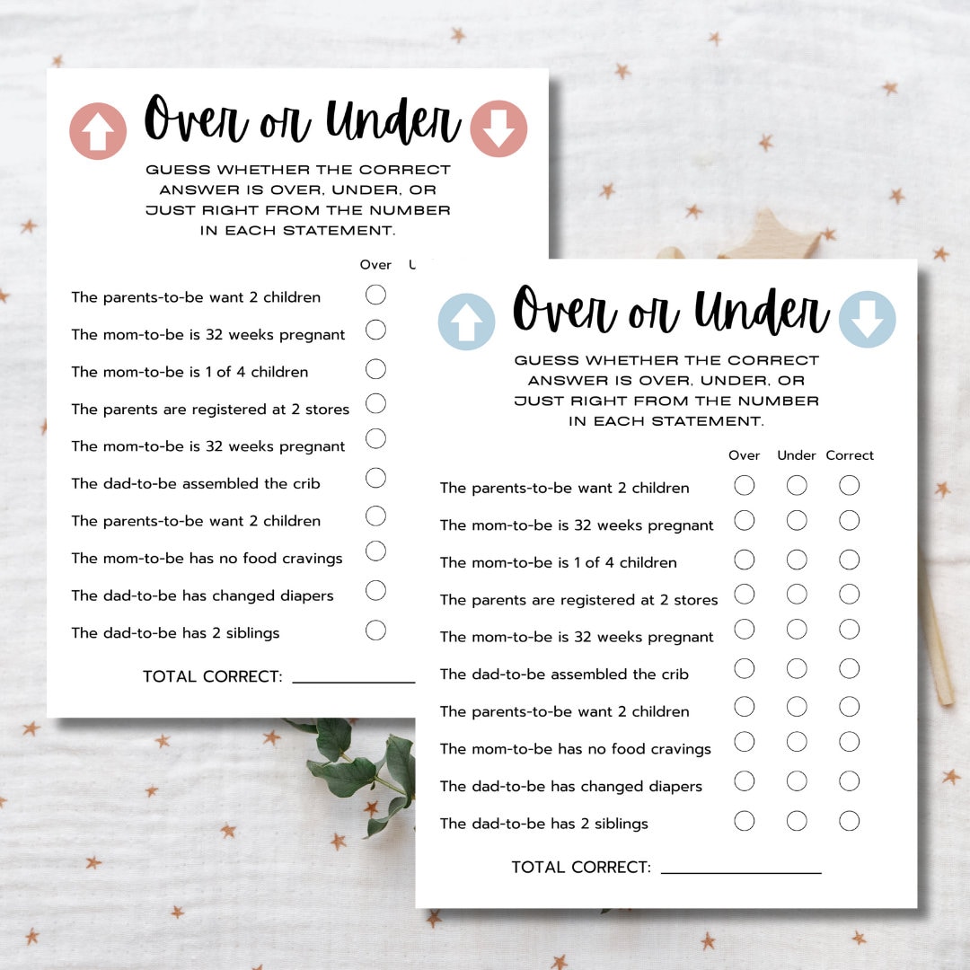 Baby Shower Over or Under, Baby Shower Game, Baby Shower Activity ...