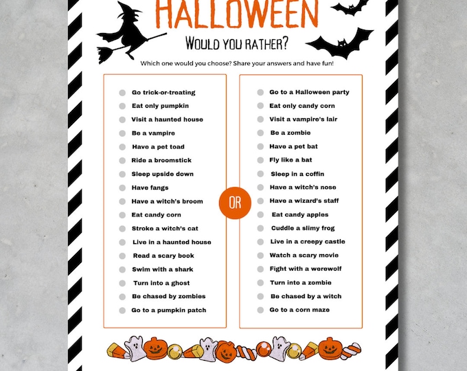 Halloween Would You Rather Printable, This or That Game, Halloween ...
