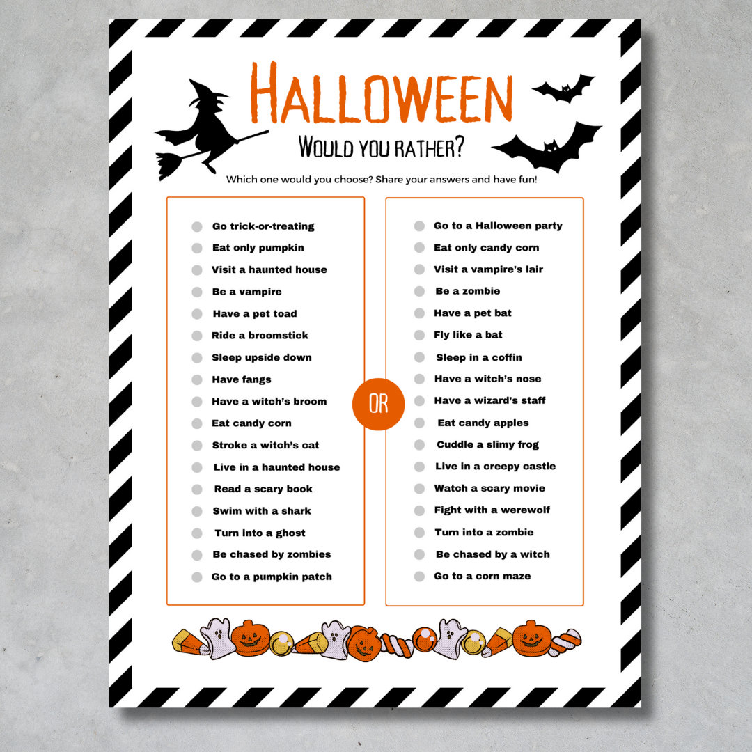 Halloween Would You Rather Game: Kids Printable Activity (PDF Download ...
