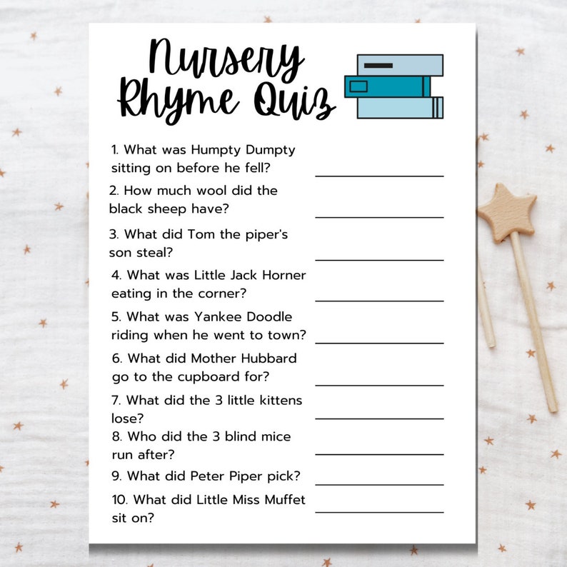 Baby Shower Nursery Rhyme Quiz Game, Baby Shower Game, Baby Shower ...