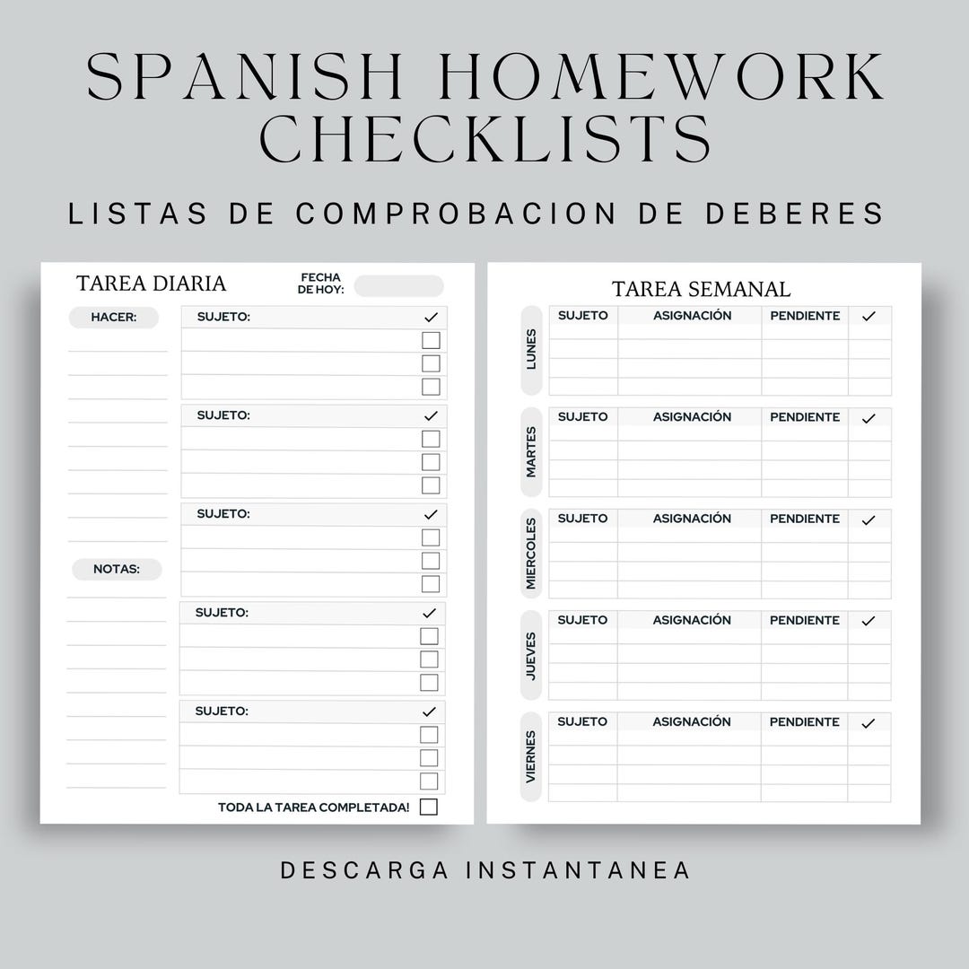 Spanish Daily & Weekly Homework Checklist: Fillable Student Planner ...