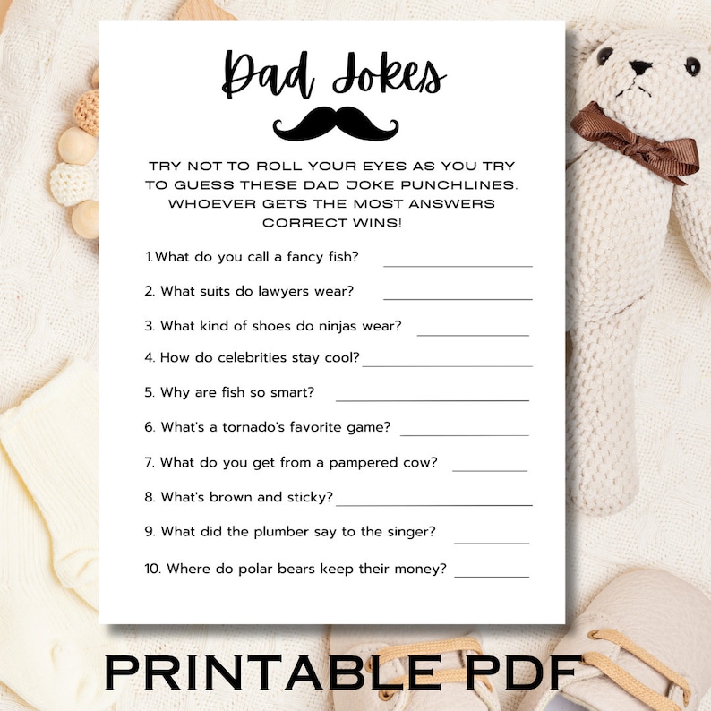 Baby Shower Dad Jokes Game: Printable Activity (answer Key Included) - Etsy