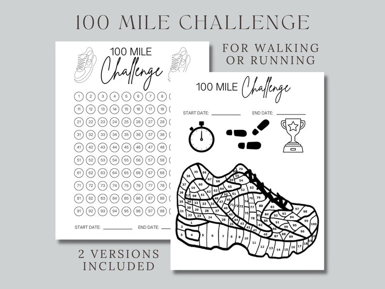 100 Mile Challenge Tracker: Printable Running/walking Log (instant ...